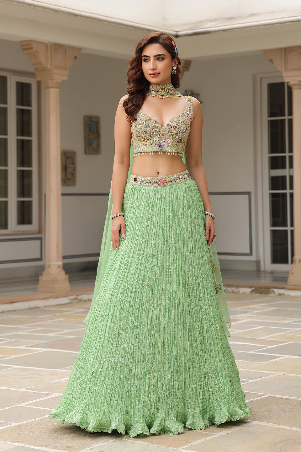 Gulzar Mint Green Choker Lehenga Set – Label Niti Bothra