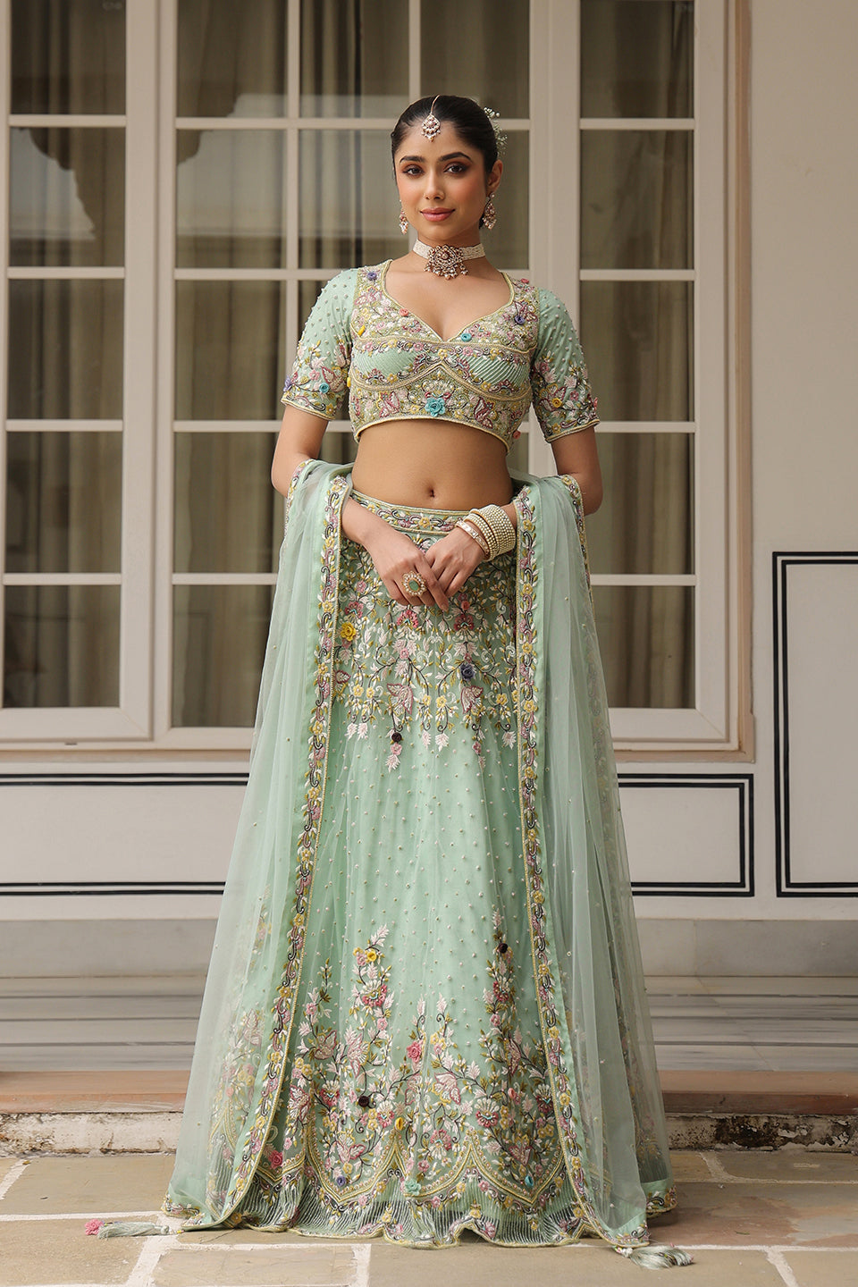 Gulzar Sea Green Jaal Lehenga Set – Label Niti Bothra