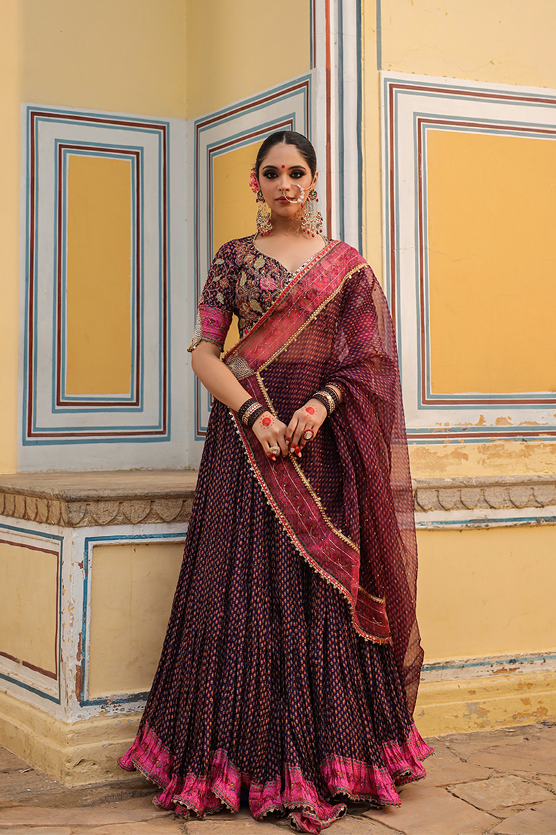 Cheent Print Applique Crushed Lehnga – Label Niti Bothra